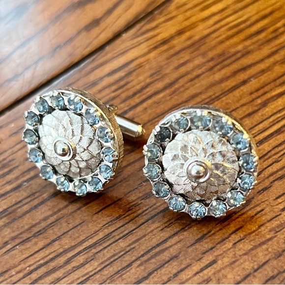 Accessories | Mens Vintage Cufflinks Silver With Blue Rhinestone Round ...